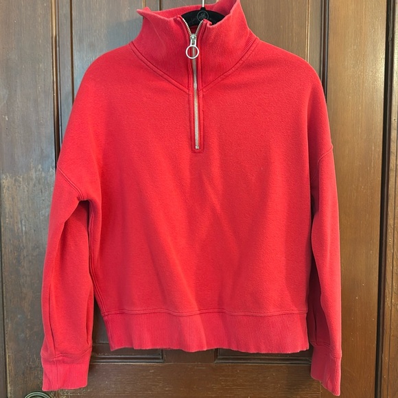 Athleta | Tops | Athleta Red Crop Sweatshirt Quarter 4 Zip Xs Ribbed ...